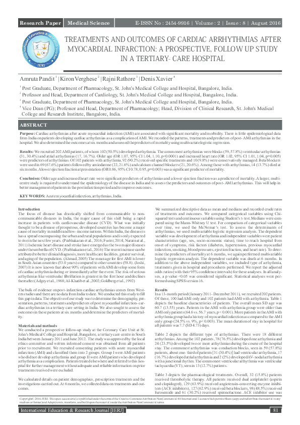 (PDF) TREATMENTS AND OUTCOMES OF CARDIAC ARRHYTHMIAS AFTER MYOCARDIAL ...
