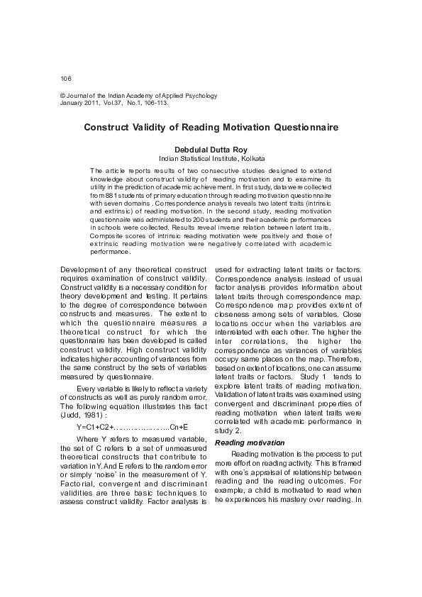 (PDF) Construct Validity of Reading Motivation Questionnaire