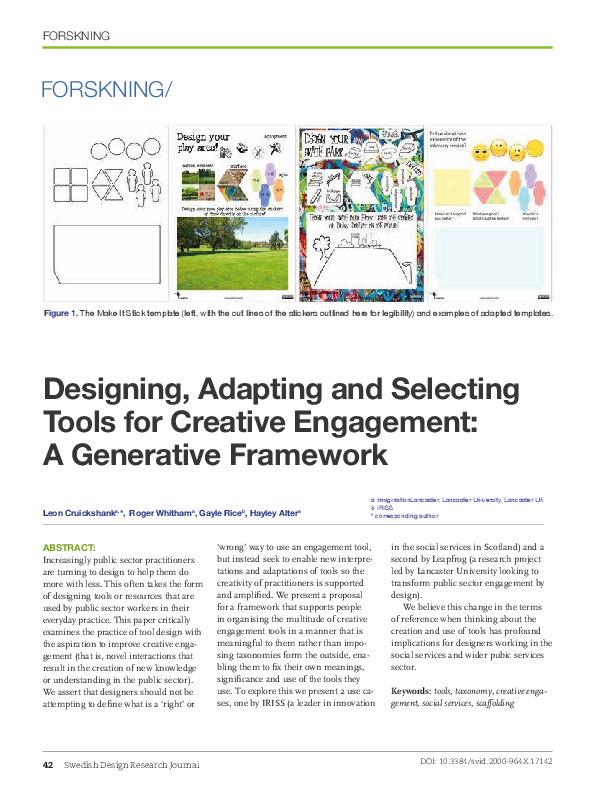 (PDF) Designing, Adapting and Selecting Tools for Creative Engagement ...