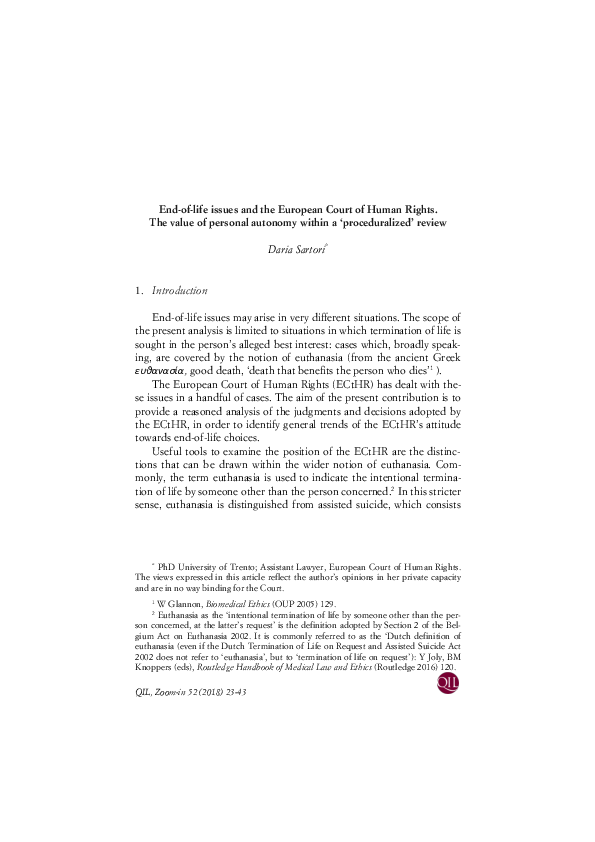(PDF) End-of-life issues and the European Court of Human Rights. The ...