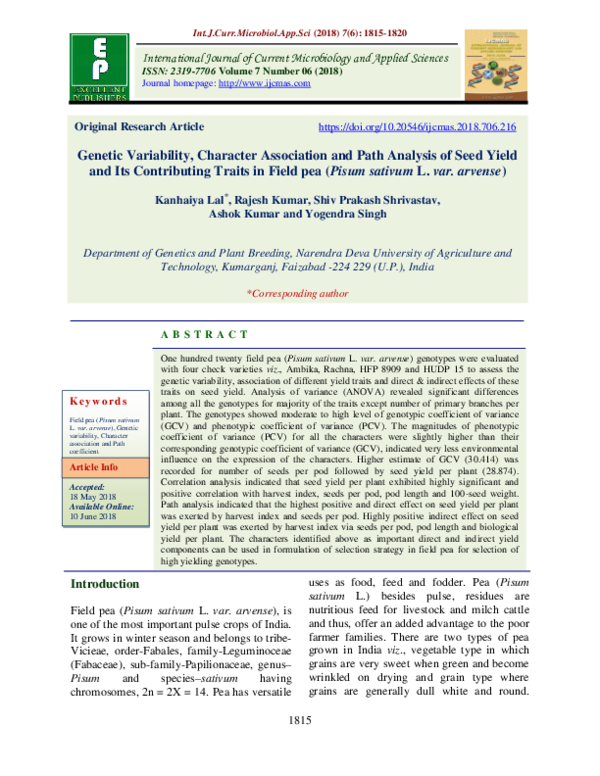 (PDF) Genetic Variability, Character Association and Path Analysis of Seed Yield and Its ...