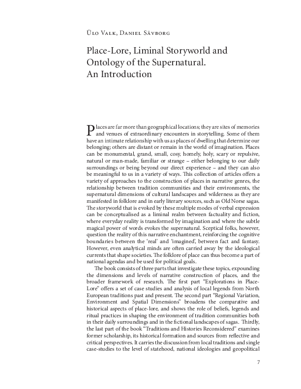 (PDF) Valk, Ülo; Sävborg, Daniel (2018). Place-lore, Liminal Storyworld ...