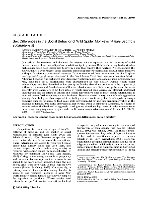 (PDF) Sex differences in the social behavior of wild spider monkeys ...