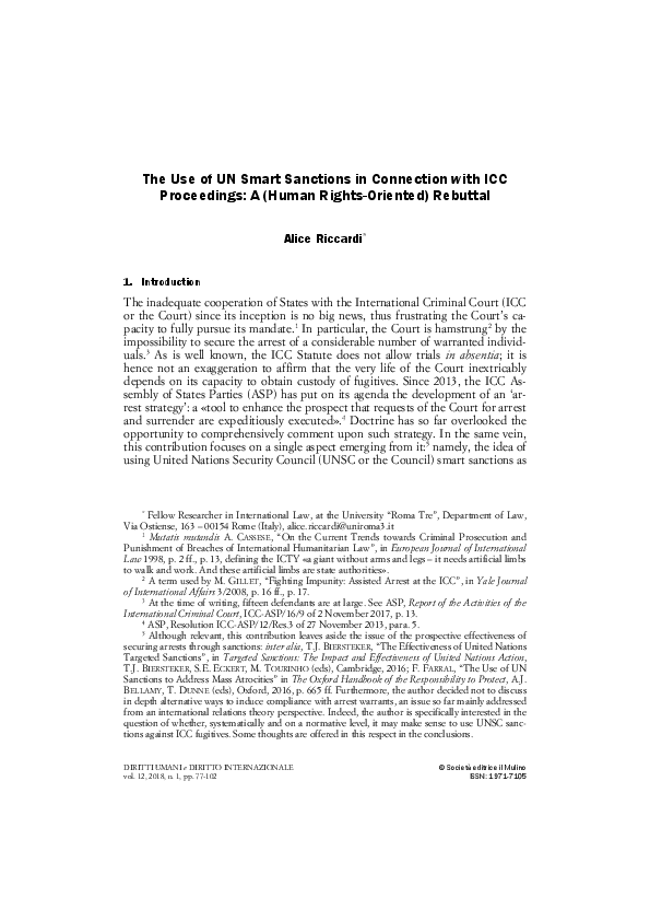 (PDF) The Use of UN Smart Sanctions in Connection with ICC Proceedings ...