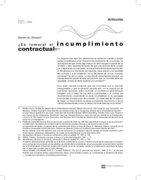 (PDF) Shavell - Es inmoral el incumplimiento contractual
