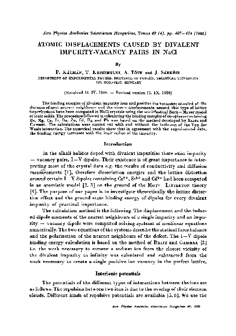(PDF) Atomic displacements caused by divalent impurity-vacancy pairs in ...