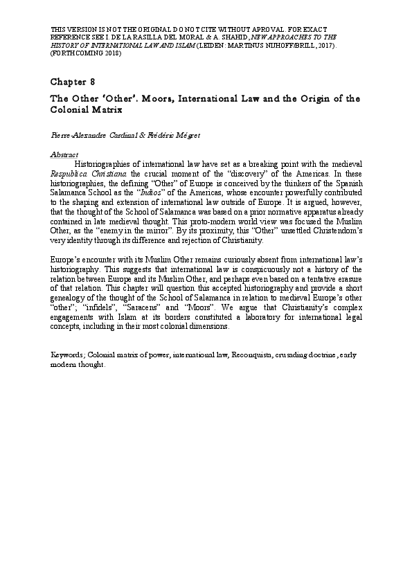 (PDF) The Other ‘Other’. Moors, International Law and the Origin of the ...