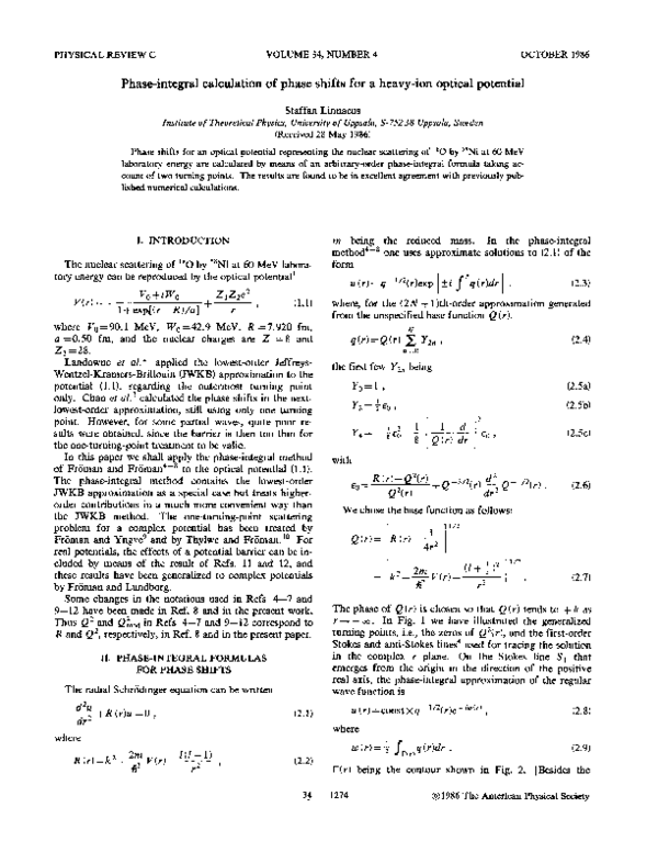 (PDF) Phase-integral calculation of phase shifts for a heavy-ion ...