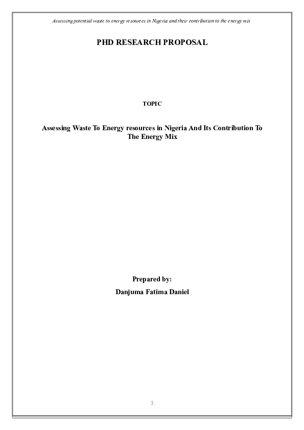 (DOC) PHD RESEARCH PROPOSAL TOPIC Assessing Waste To Energy resources ...