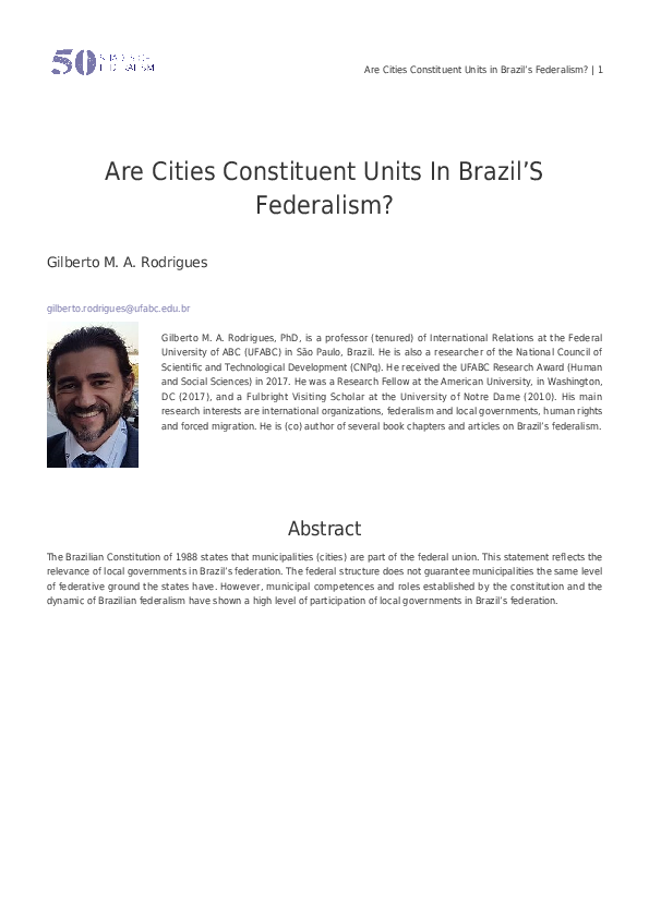 (PDF) Are Cities Constituent Units In Brazil'S Federalism? 50 Shades of ...