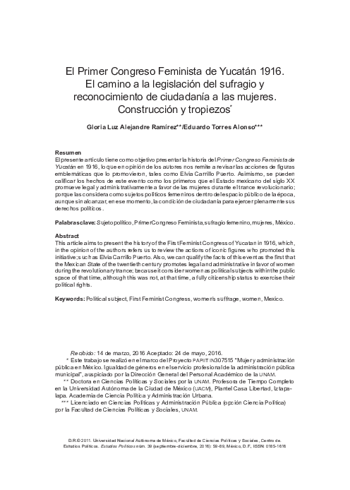 (PDF) El Primer Congreso Feminista de Yucatán 1916. El camino a la ...