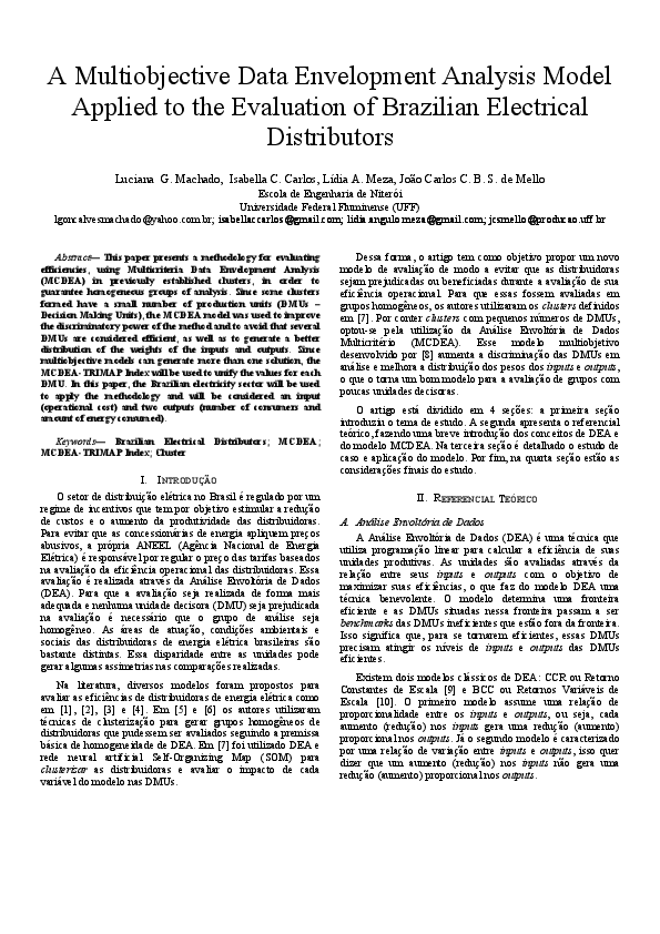 Pdf A Multiobjective Data Envelopment Analysis Model Applied To The