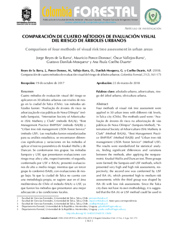 (PDF) COMPARACIÓN DE CUATRO MÉTODOS DE EVALUACIÓN VISUAL DEL RIESGO DE ...