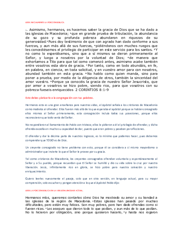 (DOC) LEER INICIALMENTE LA PORCION BIBLICA