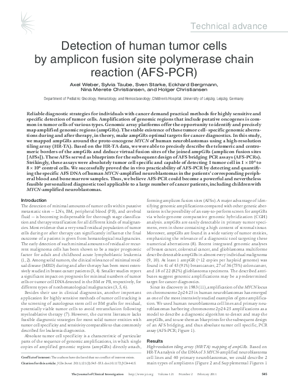 (PDF) Detection of human tumor cells by amplicon fusion site polymerase ...