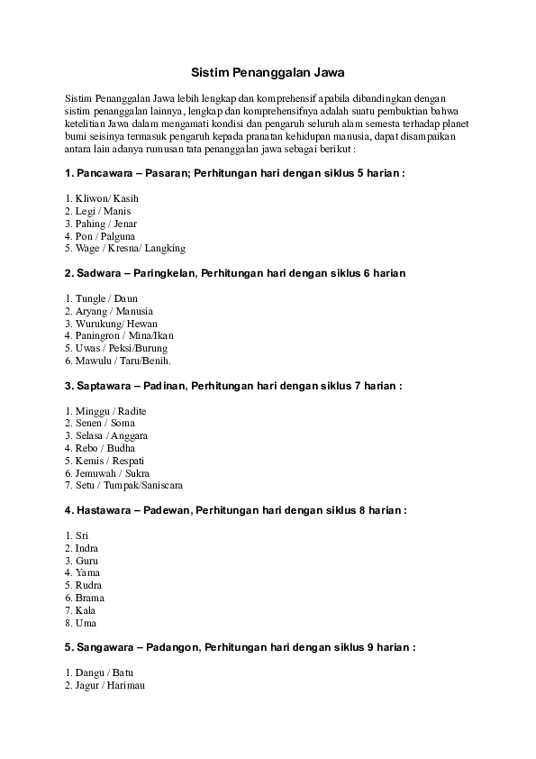 Sistem Penanggalan Jawa - Perumperindo.co.id