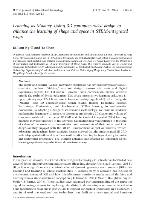 (PDF) Learning as Making: Using 3D computer-aided design to enhance the ...