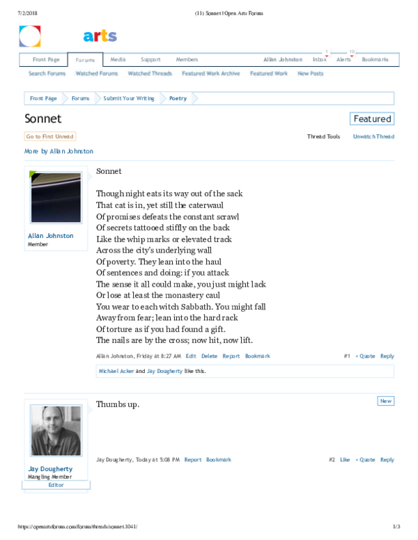 (PDF) (11) Sonnet | Open Arts Forum.pdf | Allan Johnston - Academia.edu