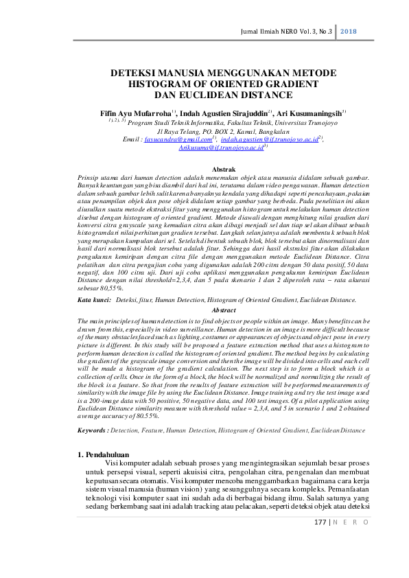Pdf Deteksi Manusia Menggunakan Metode Histogram Of Oriented Gradient Dan Euclidean Distance