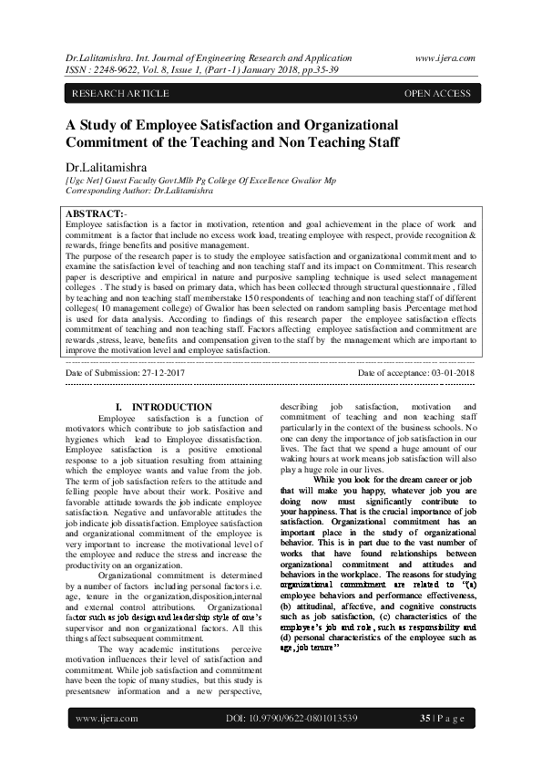 (PDF) A Study of Employee Satisfaction and Organizational Commitment of ...