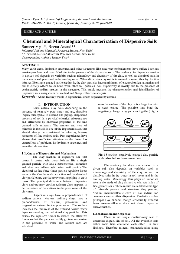 (PDF) Chemical and Mineralogical Characterization of Dispersive Soils
