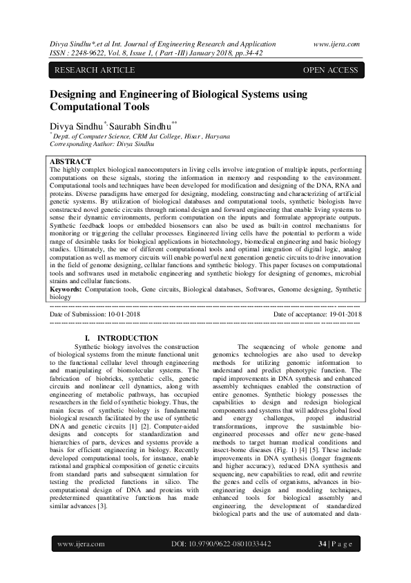 (PDF) Designing and Engineering of Biological Systems using ...