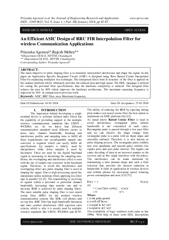 (PDF) An Efficient ASIC Design of RRC FIR Interpolation Filter for ...