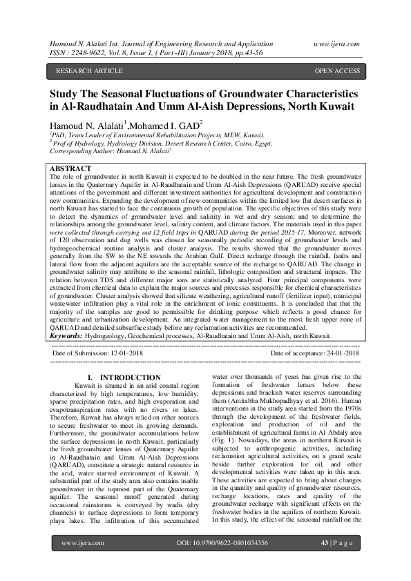 (PDF) Study The Seasonal Fluctuations of Groundwater Characteristics in ...