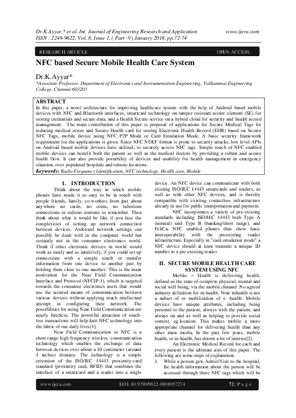 (PDF) NFC based Secure Mobile Health Care System