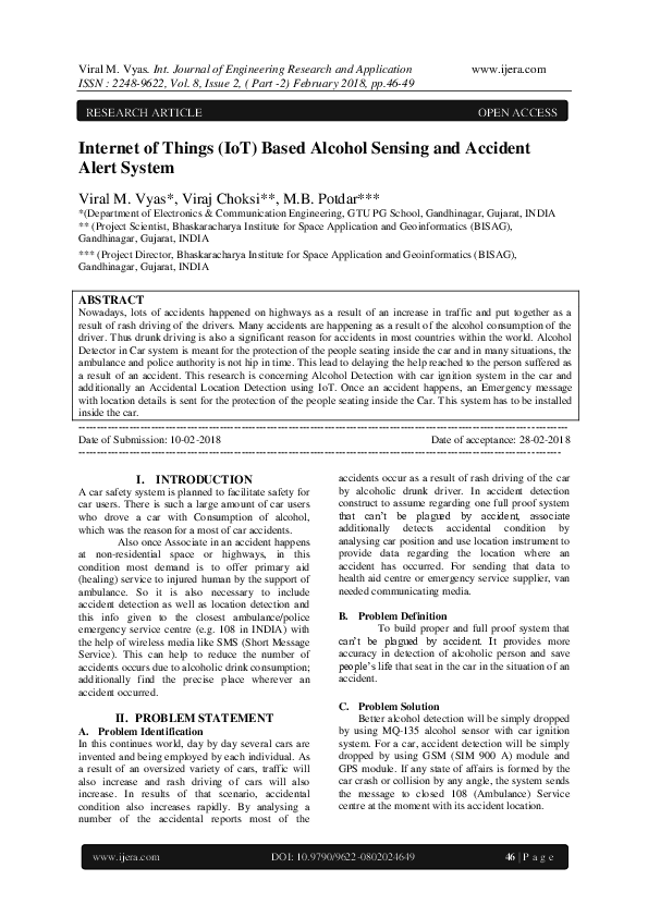 (PDF) Internet of Things (IoT) Based Alcohol Sensing and Accident Alert System