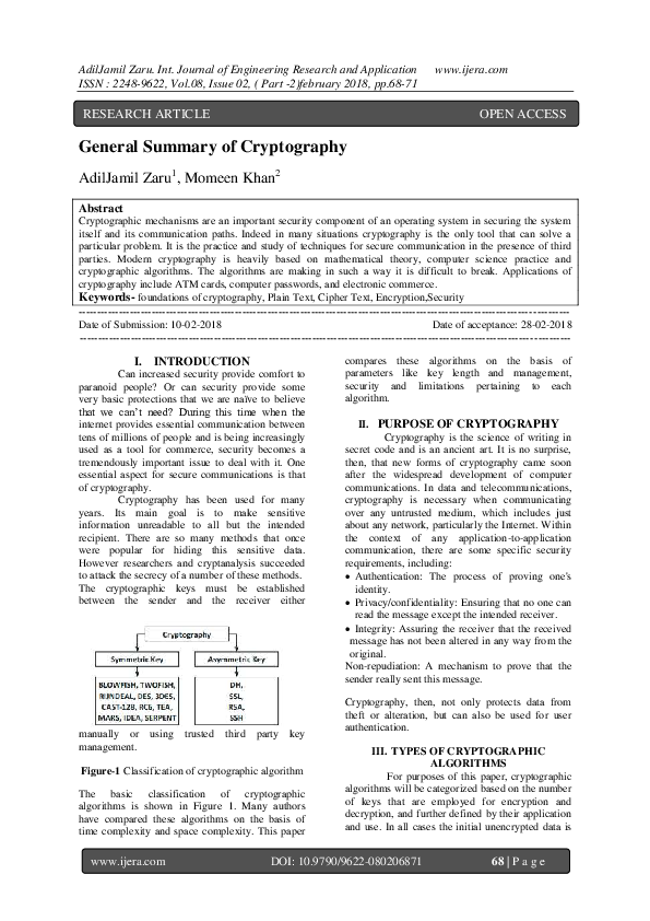 Pdf General Summary Of Cryptography 8064