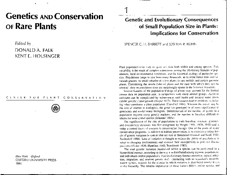 (PDF) Genetics and conservation of rare plants