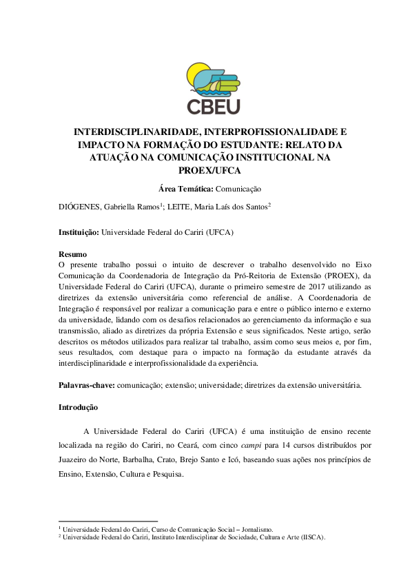 (PDF) 8º CBEU (2018) | Interdisciplinaridade, interprofissionalidade e ...