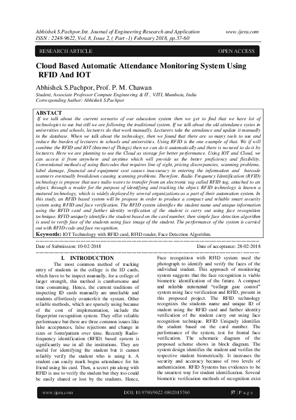(PDF) Cloud Based Automatic Attendance Monitoring System Using RFID And IOT