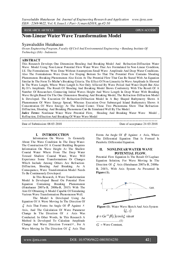 Pdf Non Linear Water Wave Transformation Model
