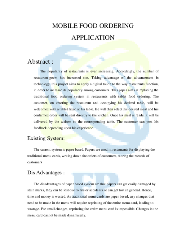 (DOC) MOBILE FOOD ORDERING APPLICATION