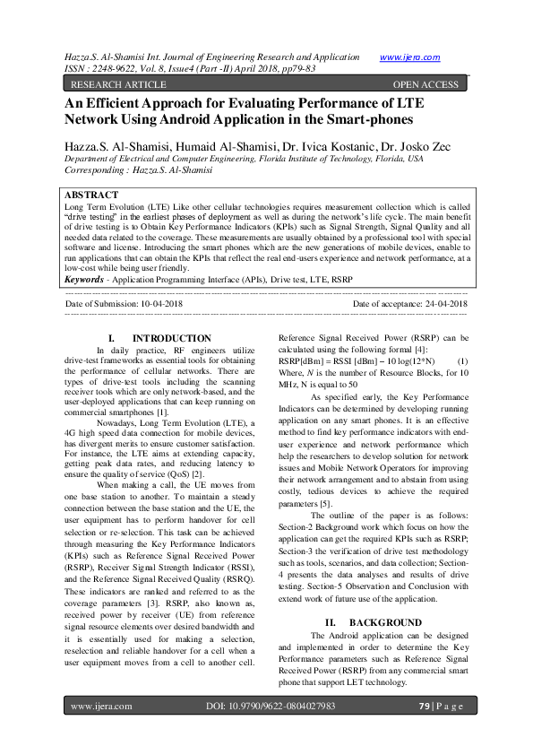 Pdf An Efficient Approach For Evaluating Performance Of Lte Network Using Android Application
