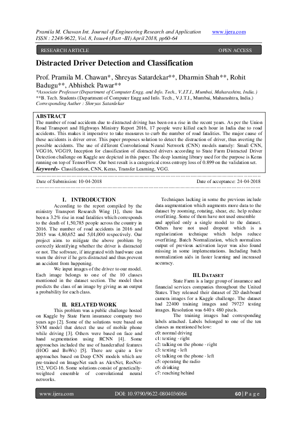 Pdf Distracted Driver Detection And Classification