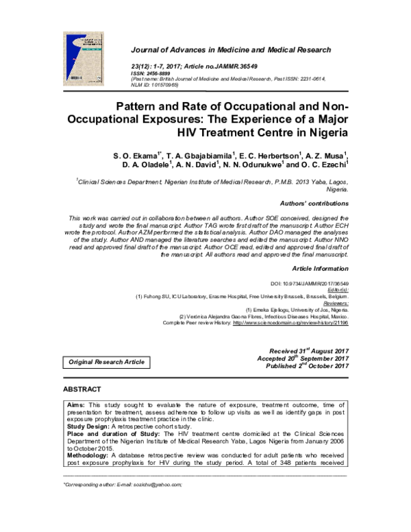 (PDF) Pattern and Rate of Occupational and Non- Occupational Exposures ...
