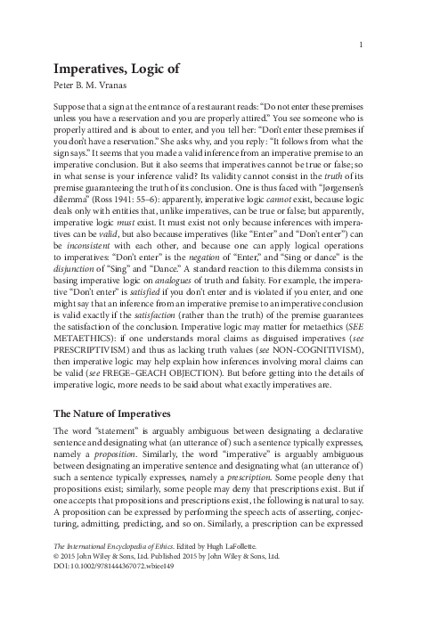 (PDF) Imperatives, Logic of