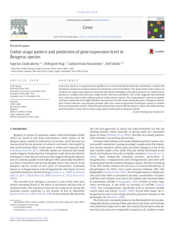 Pdf Codon Usage Pattern And Prediction Of Gene Expression Level In