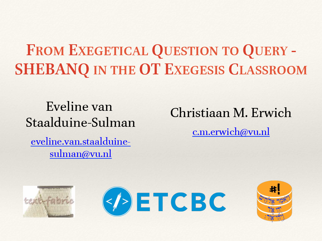 (PDF) From Exegetical Question to Query: SHEBANQ in the OT Exegesis ...
