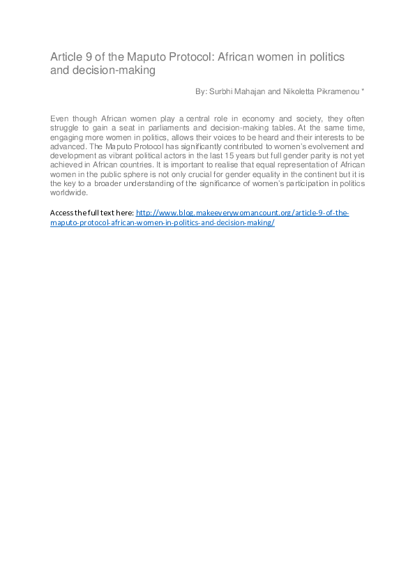 (DOC) Article 9 of the Maputo Protocol: African women in politics and ...