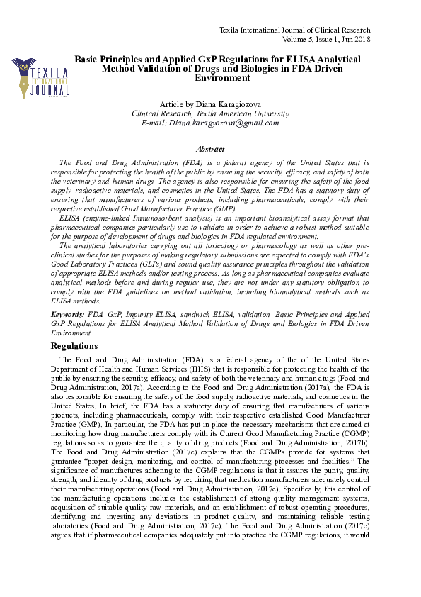 (DOC) Basic Principles and Applied GxP Regulations for ELISA Analytical ...