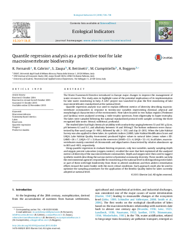 (PDF) Quantile regression analysis as a predictive tool for lake macroinvertebrate biodiversity