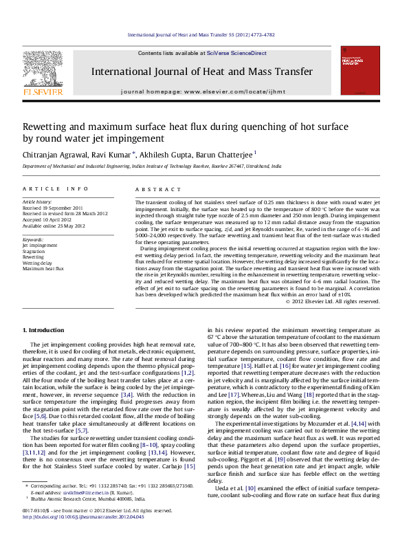 (PDF) Rewetting and maximum surface heat flux during quenching of hot ...