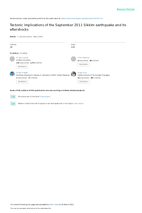 (PDF) Tectonic implications of the September 2011 Sikkim earthquake and ...