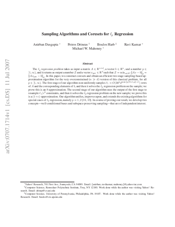 Pdf Sampling Algorithms And Coresets For Ellp Regression