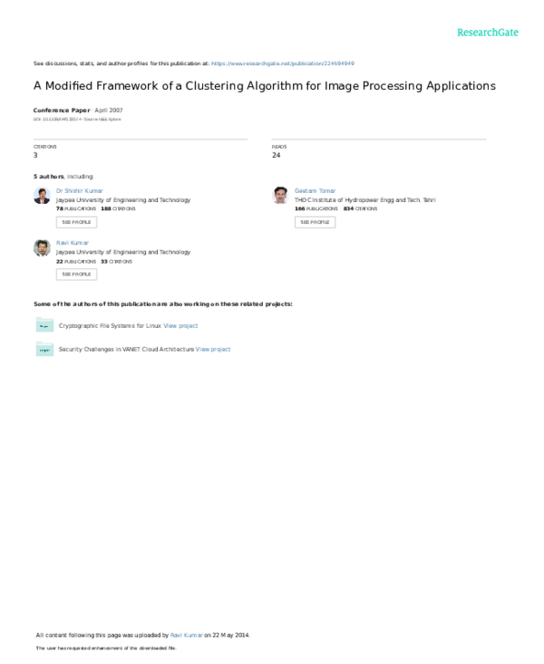A Modified Framework of a Clustering Algorithm for Image Processing ...