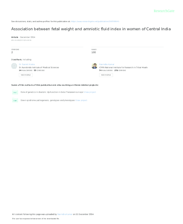 (PDF) Association between fetal weight and amniotic fluid index in ...